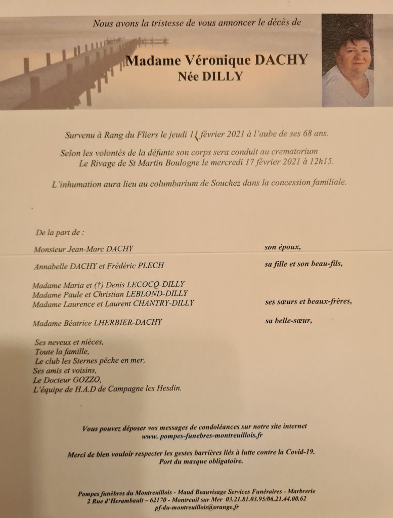 Madame Véronique DACHY née DILLY 1953-2021. - Pompes funèbres du ...